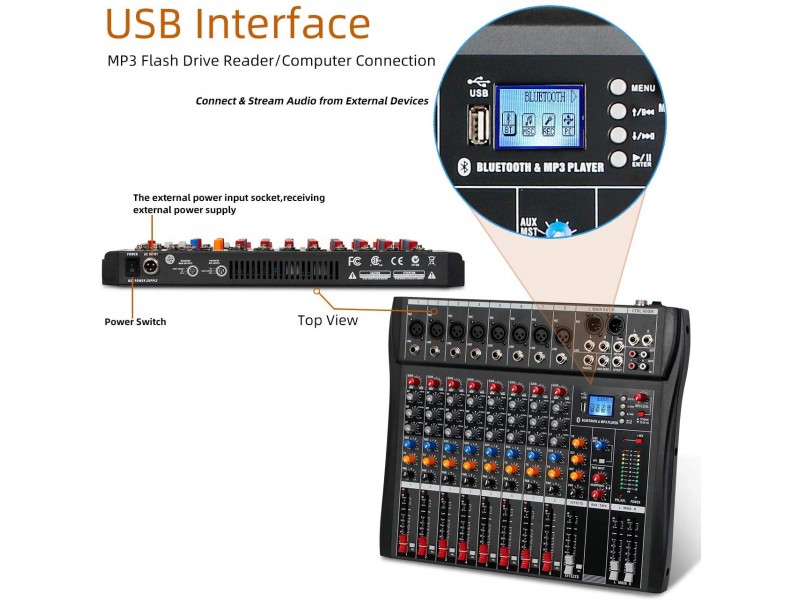Mixer audio 8 canale cu USB si BT (CT-80S)